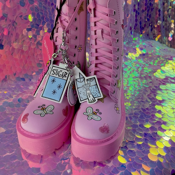 Dolls Kill | Shoes | Dolls Kill X Power Puff Girls Pink Combat Boots ...
